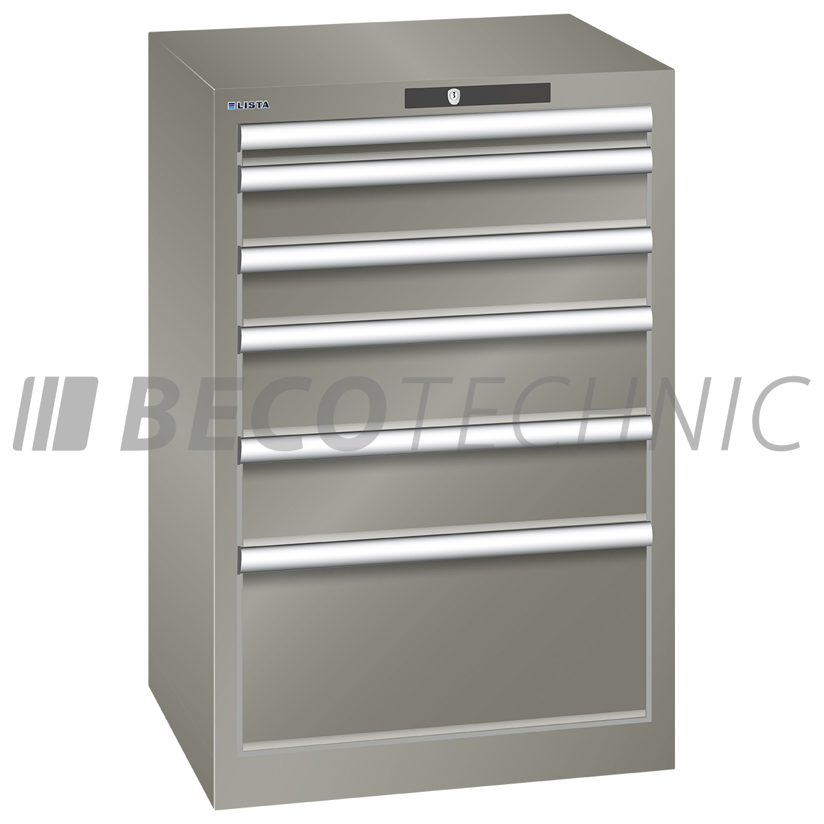 Lista drawer cabinet 27 x 27 E, 7 drawers, pearl mouse gray, Key Lock ...
