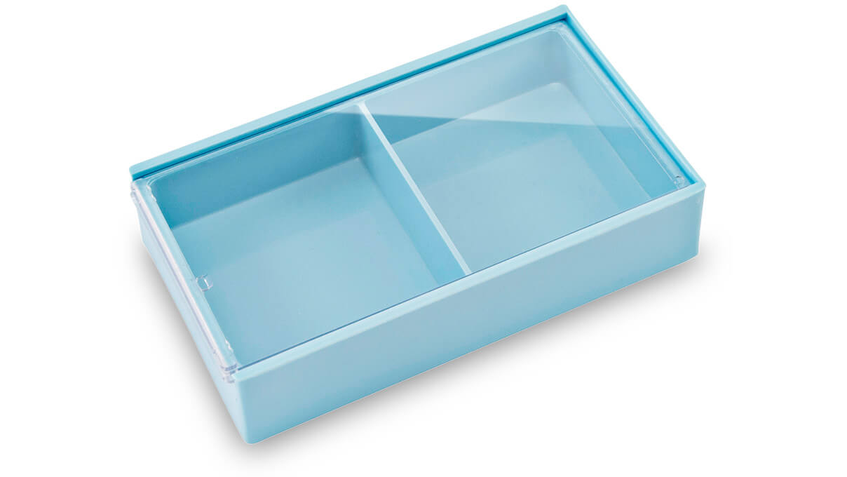 Storage box with 2 compartments, each 55 x 60 x 18,5 mm, blue, with ...