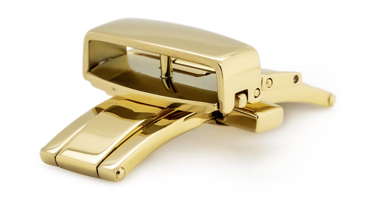 Butterfly clasp for leather straps, gold plated, 16 mm | 611257