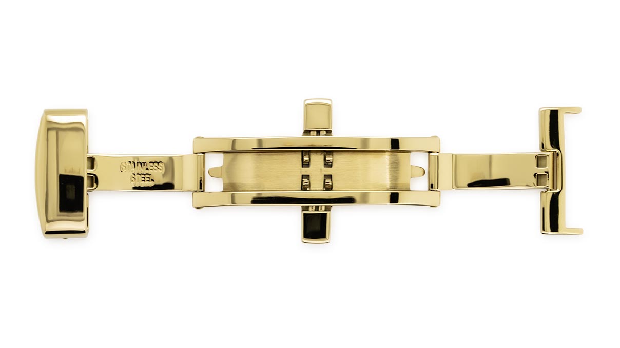 Butterfly clasp for leather straps, gold plated, 16 mm | 611257