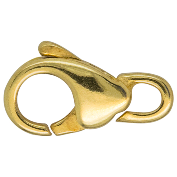 Lobster clasp, cast, domed, open eyelet, gold plated tombac, 16 mm | 841486