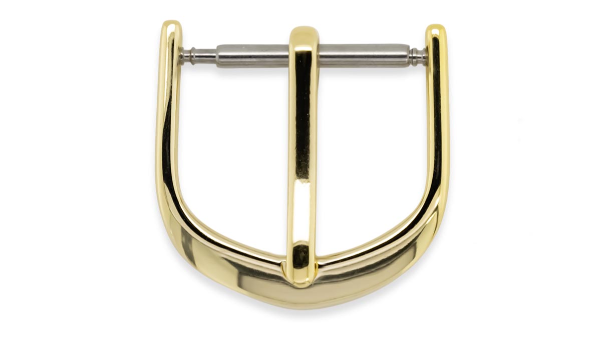 Pin buckle for leather bracelets, Classic, gold plated, 12 mm | 610412