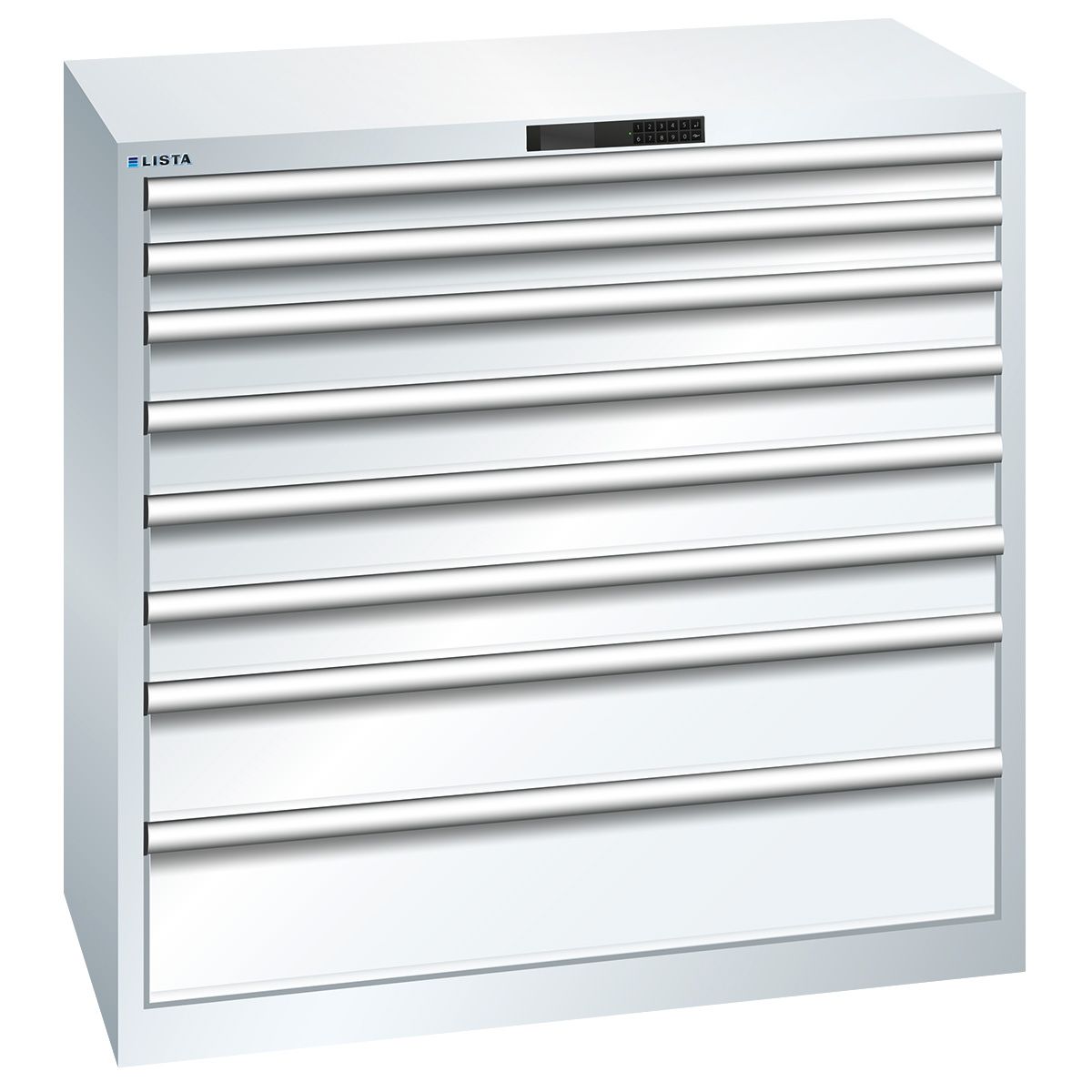 Lista drawer cabinet 54 x 27 E, 8 drawers, pure white, Code Lock ...